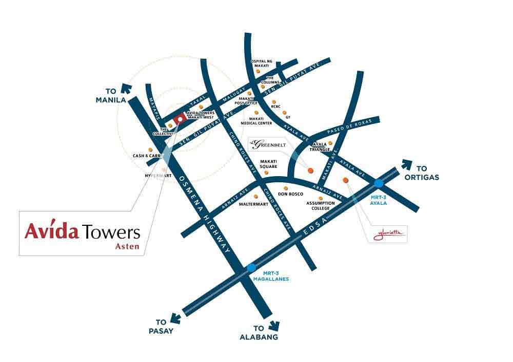 Location & Address of Avida Land Avida Towers Asten - Makati City.