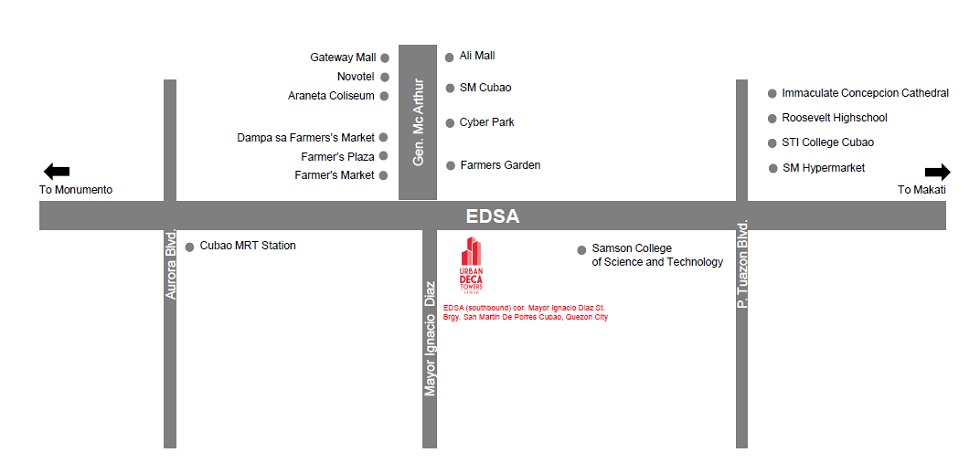 Location & Address of 8990 Holdings Urban Deca Towers Cubao - Quezon City.